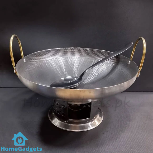 Buy Stainless Steel Serving wok Karahi with Burner Stand with Spoon ...